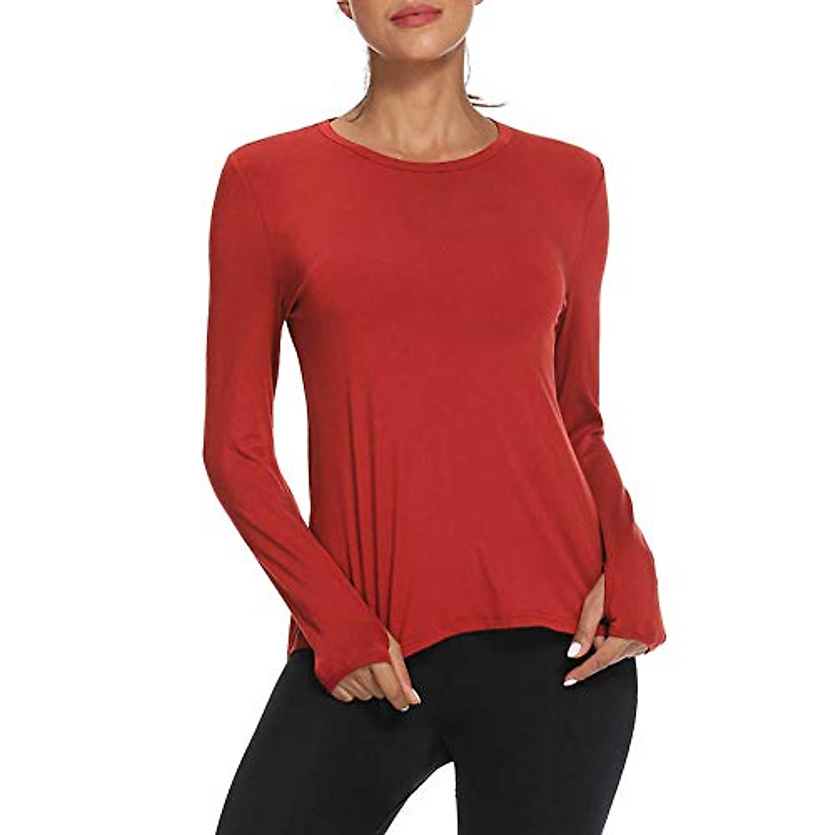 Mippo Long Sleeve Wokout Shirts for Women Yoga Tops Tie Back Tank Tops Thumb Hole Shirts Backless Tops Gym Sweater Workout Clothes Sports Active Exercise Wear for Women 2022 Red L