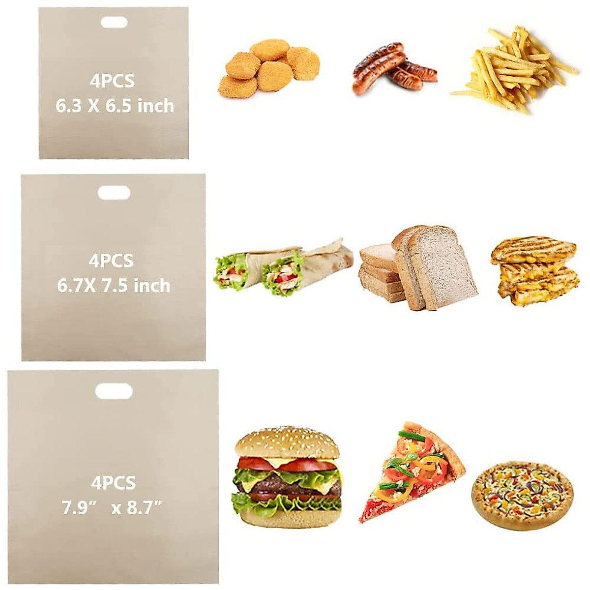 Tezam Toaster Bags Reusable for Grilled Cheese Sandwiches | Safest On The Market - 100% BPA & Gluten Free | Non Stick Toast Bag (12PCS)