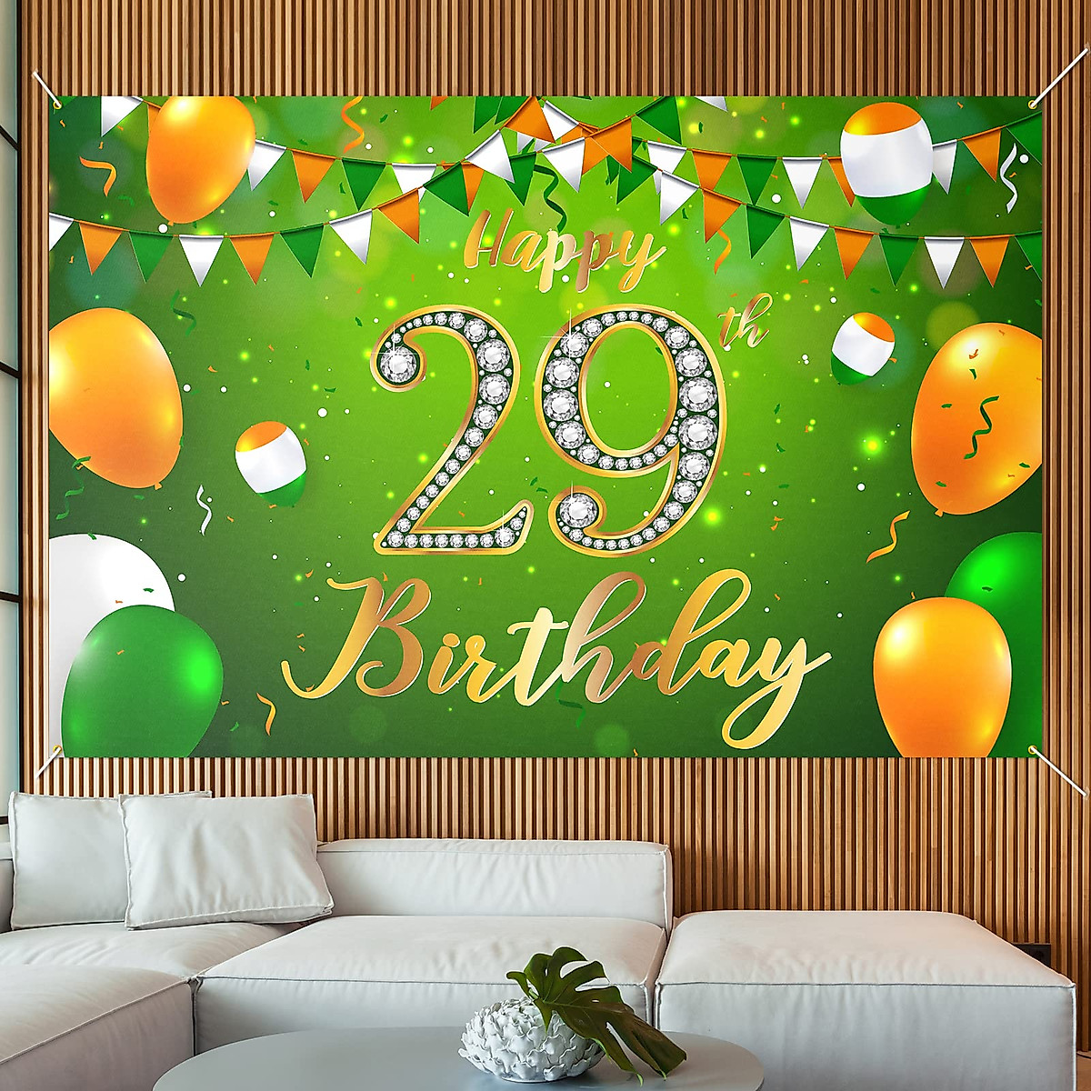 Happy 29th Birthday Backdrop Banner Decor Green - Glitter Cheers to 29 Years Old Birthday Party Theme Decorations for Men Women Supplies