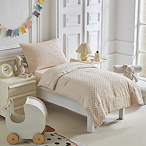 Cream Toddler Bedding Set 4 Pieces Tufted Boho Cubes Style - Includes Adorable Quilted Bohemian Comforter, Fitted Sheet, Top Sheet, and Pillow Case for Girls Boys Bed