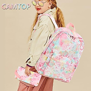 CAMTOP School Backpacks for Teen Girls Lightweight Elementary Middle Backpack Bookbags Set Medium(17 Inch,Tie Dye)