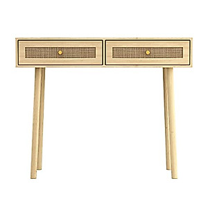 Atlantic Natural Rattan Panels with Storage Loft & Luv Remy Boho Mid-Century Console Entryway Table