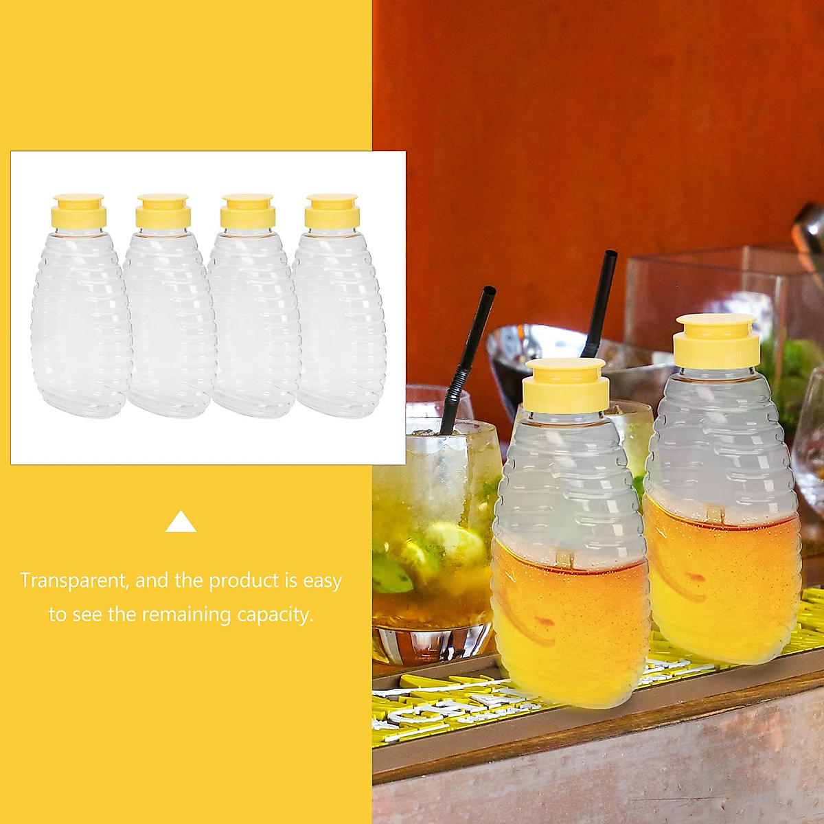 Cabilock Refillable Squeeze Honey Bottle 4Pcs Plastic Honey salad dressing bottle honey storage bottle plastic squeeze dispenser Jar Empty Squeeze Ketchup Squeeze Bottle