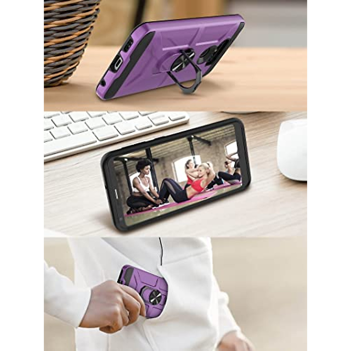 GAMEMIUZ LG G6 Case, LG G6 Case with [3X Tempered Glass Screen Protector], Built-in Ring Kickstand and Magnetic Car Mount Shockproof Dropproof Military Grade Armor Rugged Case for LG G6 - Purple