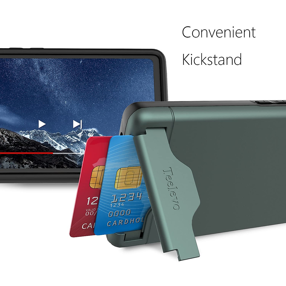 Teelevo Wallet Case for Google Pixel 7a, Dual Layer Case with Card Slot Holder and Kickstand for Google Pixel 7a - Dark Green