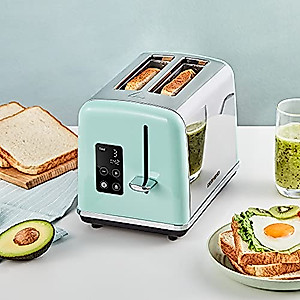 2 Slice Toaster, REDMOND Aqua Green Toaster with LED Touch Screen and Digital Countdown Timer, Stainless Steel Toaster with Extra Wide Slot and Cancel Defrost Reheat Function, 6 Shade Settings