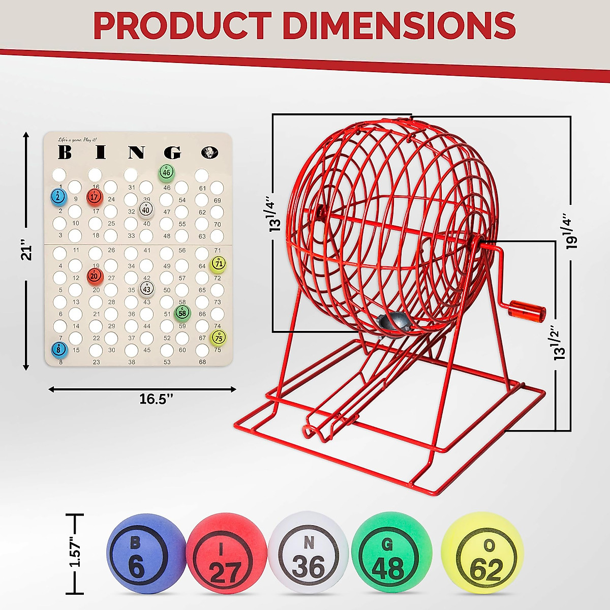MR CHIPS Professional Bingo Game Set with Jumbo Cage, 1.57 Inch Double Sided Ping Pong Balls, Large Master Board for Adults, Kids, Seniors