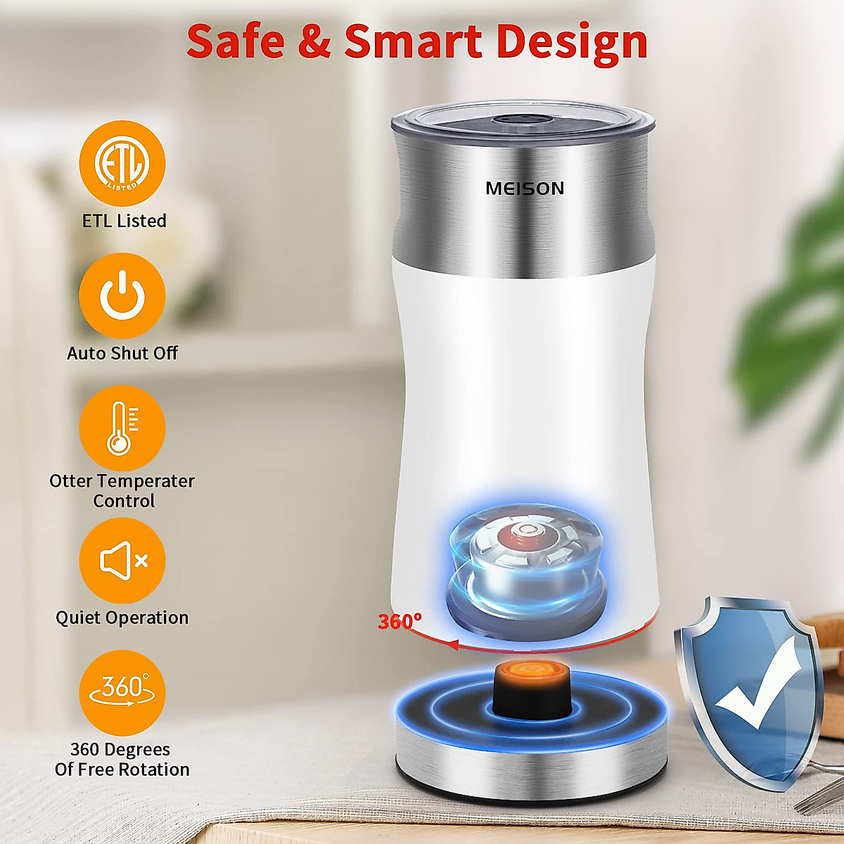 Electric Milk Frother, 4 IN 1 Electric Milk Steamer, Automatic Warm and Cold Milk Foam Maker, 8.4oz/250ml, Stainless Steel Milk Warmer for Latte, Cappuccinos, Macchiato, Hot Chocolate Milk