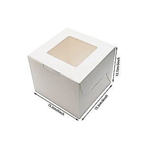 PQZKLDP 12Packs 6x6x5 Inches White Cake Boxes with Window, Gift Packing, Bakery Boxes, Dessert, Pastry, Cupcake, Pie Cookies, With Stickers,66 FT Twine (6 * 6 * 5 Inch, White)