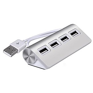 4 Port 2.0 USB Hub Aluminum Alloy Blue LED Portable Adapter Cable Splitter