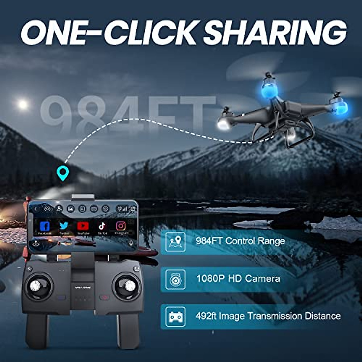 Holy Stone GPS Drone with 1080P HD Camera FPV Live Video for Adults and Kids, Quadcopter HS110G Upgraded Version, 2 Batteries, Altitude Hold, Follow Me and Auto Return, Easy to Use for Beginner