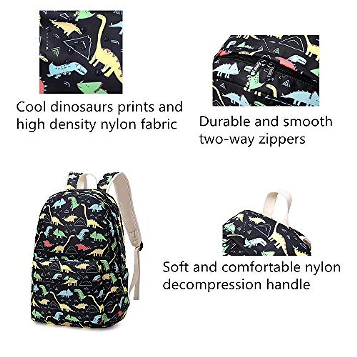 3Pcs Cool Dinosaur Prints Elementary Girls Boys Backpacks with Lunch Bag, Capacity School Bag Back Packs for Boys