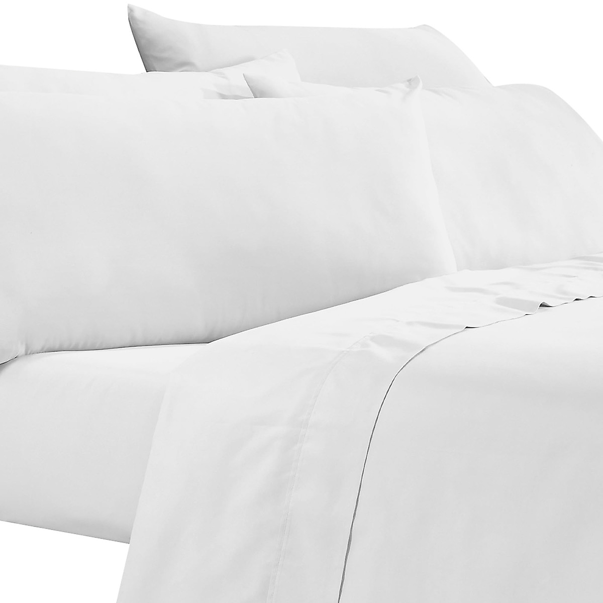 Benjara Bed Myla 4 Piece Full Size Sheet Set, Stitched, Elastic, Silky White Microfiber