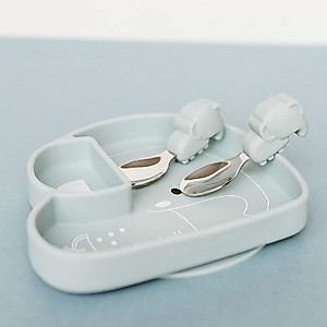 Loulou Lollipop Toddler Silicone Suction Snack Plate, Learning Fork and Spoon Set (Elephant)