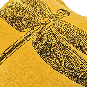 Creative Co-Op Cotton Velvet Printed Dragonfly, Mustard Color Pillow, Gold