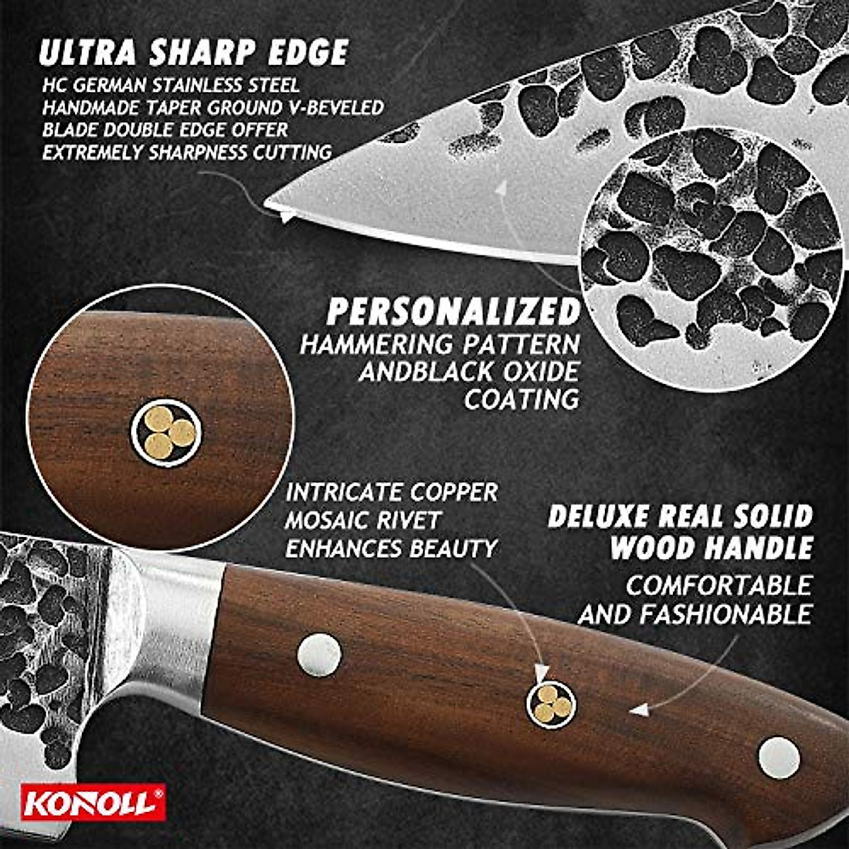 KONOLL Slicing Carving Knife 8 Inch Razor Sharp Sashimi Knife, Forged Hammered High Carbon Steel Kitchen Knife with wooden Handle