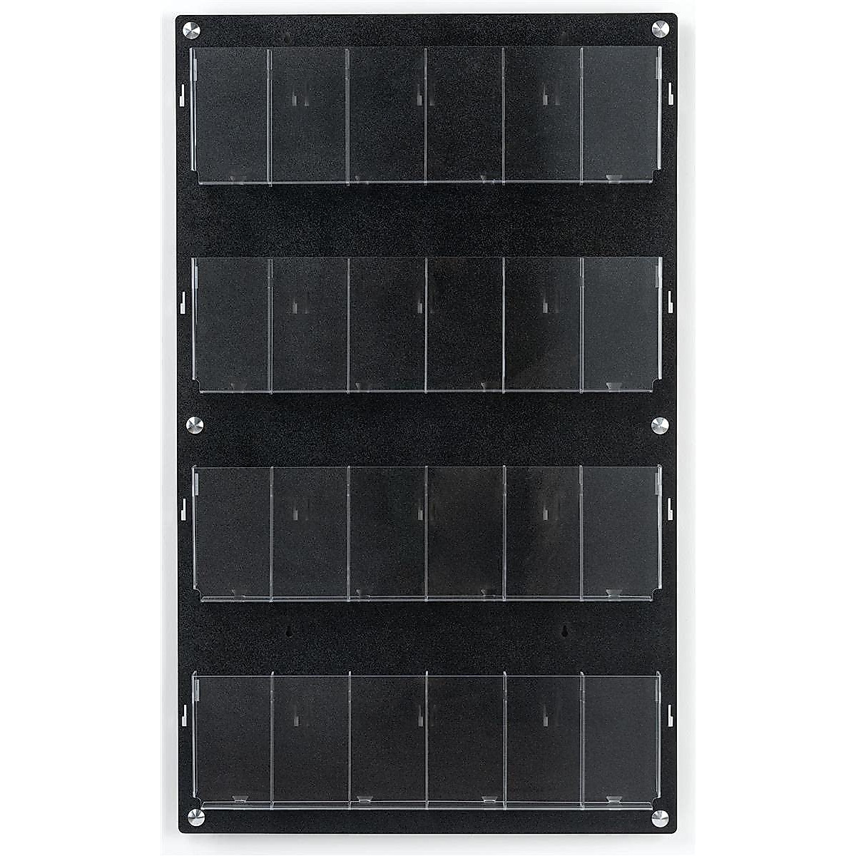 Displays2go Wall Pamphlet Display, Acrylic, 12/24 Adjustable Slots, Aluminum Standoffs - Black (2RP12BLK)