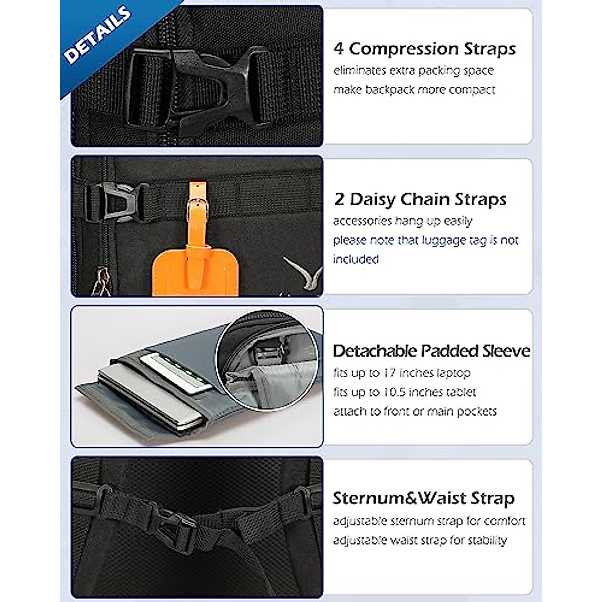 Hynes Eagle 2 in 1 Rolling Backpack 42L Backpack with Wheels Airline Approved Carry on Luggage Laptop Travel Backpack for Women Men Black with 20L Personal Item Underseat Bag Black