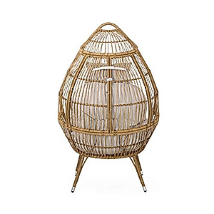 Christopher Knight Home Aimee Outdoor Wicker Teardrop Chair with Cushion, Beige, Light Brown