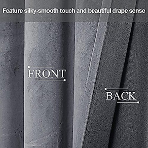 JIUZHEN Grey Velvet Curtains 96 inches for Living Room - Thermal Insualted Room Darkening Grommet Thick Velvet Window Drapes for Bedroom/Dining, Set of 2 with Tiebacks, W52 x L96