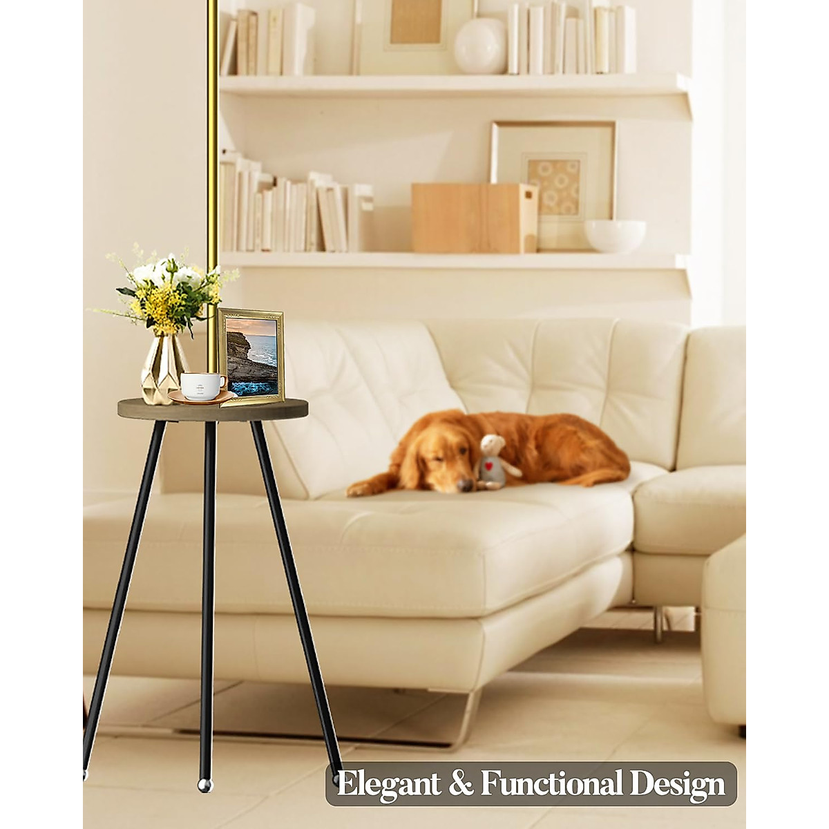 bulbeats 61IN Dimmable Floor Lamp with Shelves, Display Shelf Floor Lamp with Fabric Shade, E26 Bulb, Corner Storage Standing Tall Lamp for Living Room, Bedroom, Office, Bedside