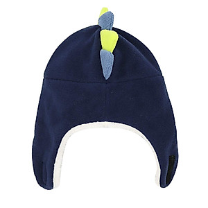 Baby Boy Sherpa Hats and Mittens Set Toddler Gloves Warm Fleece Winter Hat Baby Girl Dinosaur Navy 2-4T