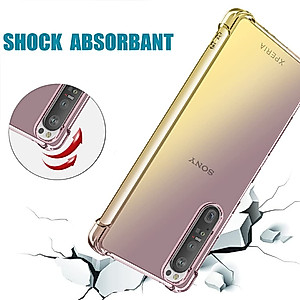 Vokuha for Xperia 1 II Case, XQ-AT51, XQ-AT52 Case with Tempered Glass Screen Protector,Cute Clear Gradient Slim Shockproof TPU Back Phone Protective Cover for Sony Xperia 1 II (Black/Gold)