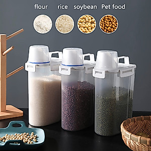 RRROOPP 4 sets 5.5 LB Rice Storage Bin Cereal Containers Dispenser with BPA Free Plastic + Airtight Design + Measuring Cup + Pour Spout - Perfect for Rice Flour Baking Supplies Pet Dog Food Storage