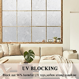 Mikomer Privacy Window Film Etched Flowers Static Cling Glass Door Film, Non Adhesive Heat Control Anti UV Window Cling for Office and Home Decoration,35 inches by 157 inches