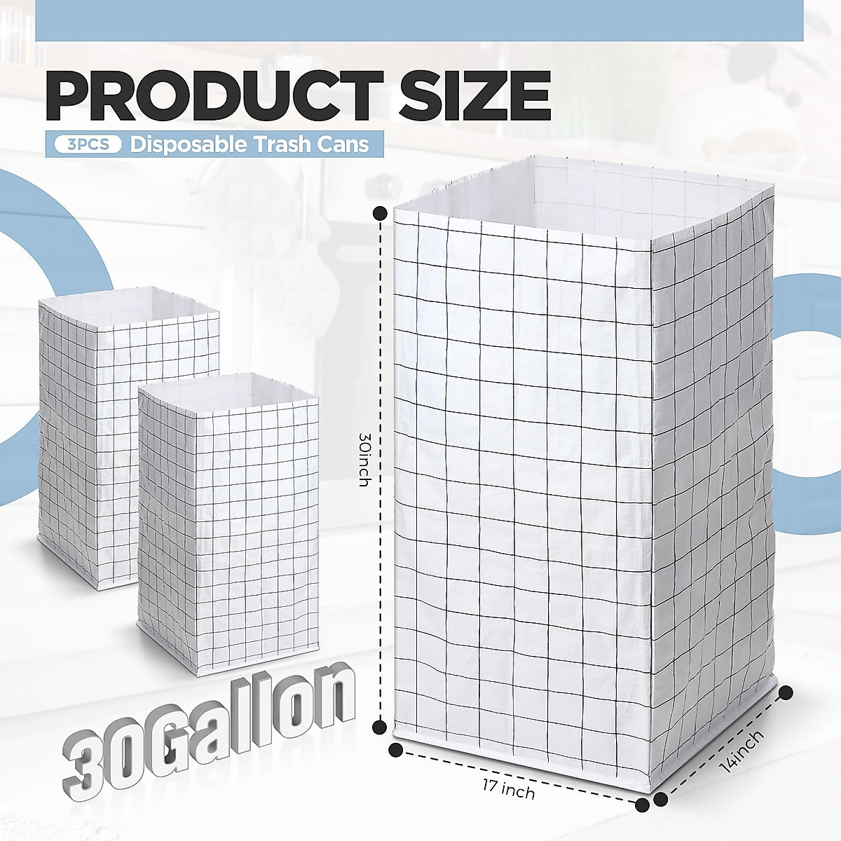 Singhoow 3 Pack Disposable Trash Cans 30 Gallon Reusable Garbage and Recycling Bins Trash Can Bin 30" Tall X 14" Wide 17" Deep for Parties Events Wedding Birthday Activities