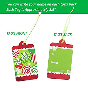 Christmas Gift Tags 60 Count with Untied String (15 Assorted Glitter, Foil, printed designs for DIY Xmas Present Wrap and Label Package Name Card)