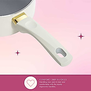 Paris Hilton Epic Nonstick Pots and Pans Set, Multi-layer Nonstick Coating, Tempered Glass Lids, Soft Touch, Stay Cool Handles, Made without PFOA, Dishwasher Safe Cookware Set, 12-Piece, Cream