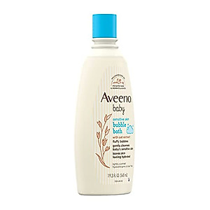 Aveeno Baby Sensitive Skin Bubble Bath with Oat Extract, Gently Cleanses and Leaves Skin Feeling Hydrated, Tear-Free Formula, Hypoallergenic, Paraben-, Phthalate-, Soap- & Dye-Free, 19.2 fl. Oz