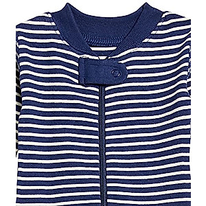 Moon and Back by Hanna Andersson Unisex Babies' one-Piece Organic Cotton Long-Sleeve Footed Pajamas, Navy Stripe, 12-18 Months