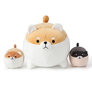 Ditucu Cute Shiba Inu Stuffed Animal Toy Mommy 15.7 inch with 2 Babies 6.2 inch Corgi Akita Dog Plush Pillow Kawaii Plushie Toy Best Gifts for Kids (Shiba Family)
