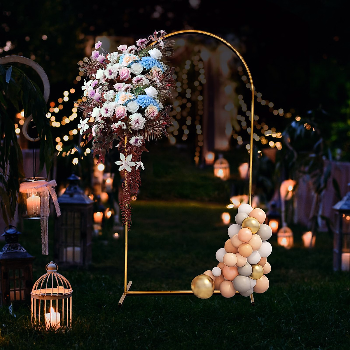 SHALORY Metal Arch Backdrop Stand,7.2 FT Reusable Golden Balloon Arch Frame for Wedding Birthday Party Valentine Baby Shower Background Decoration