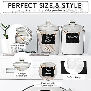Arjust Glass Jars for Laundry Room Organization Jars Half Gallon Laundry Pods Container with Scoops Labels Chalkboards eBook Laundry Jars for Detergent Powder Dryer Balls Scent Boosters Dryer Sheets
