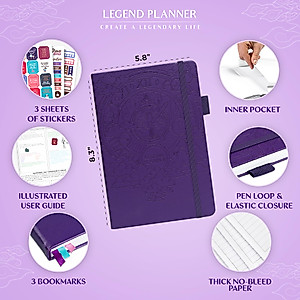 Legend Planner Hourly Schedule Edition – Deluxe Weekly & Daily Organizer with Time Slots. Time Management Appointment Book Journal for Work & Personal Life, Undated, A5 Hardcover – Purple, Debossed