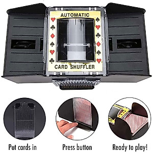 JFF 6 Deck Electric Shuffler Suitable for Blackjack and Card Games Quiet, Easy to Use USB/Battery Powered Automatic Card Mixer, Casino Equipment Poker