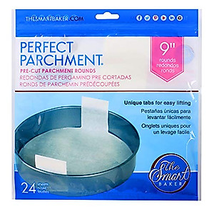 The Smart Baker - Perfect Parchment Paper - 9 inch Round Cake Pan Liner with Lift Tab. 24 Pre-Cut Baking Sheets. Greaseproof Non-Stick Baking Paper
