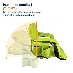 Alpcour Reclining Stadium Seat – Wide Bleacher Chair with Back Support and Cushion, Armrests, Side Pockets, and Bleachers Hook – Best Stadium Seats Chairs for Camping, Kayak, & Paddle Board Backs