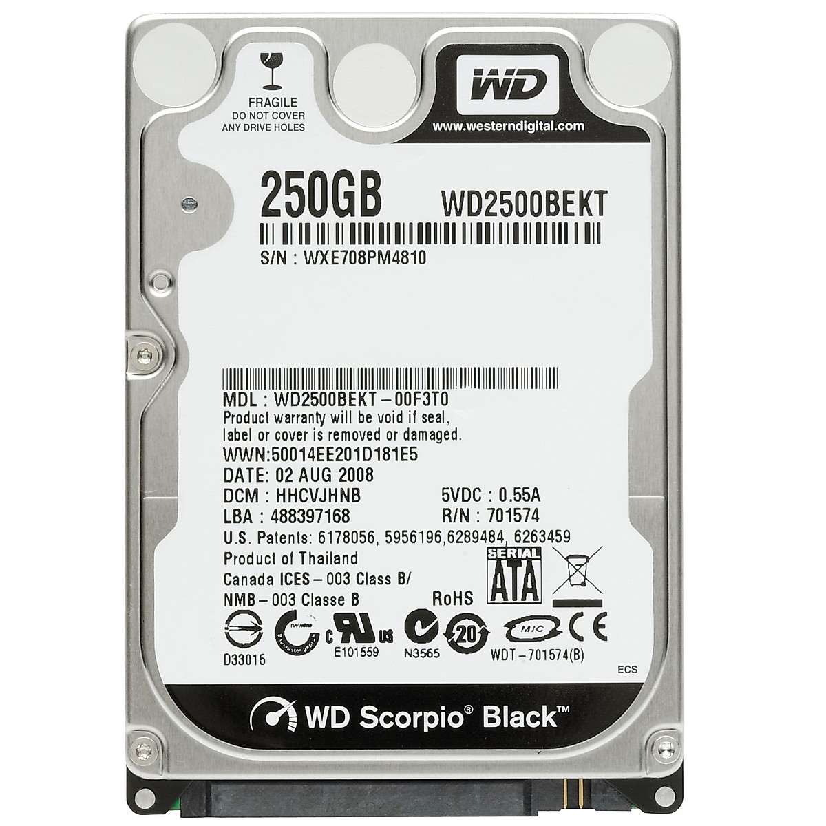 Western Digital (WD) Black 250 GB (250gb) Mobile Hard Drive: 2.5 Inch, 7200 RPM, SATA II, 16 MB Cache