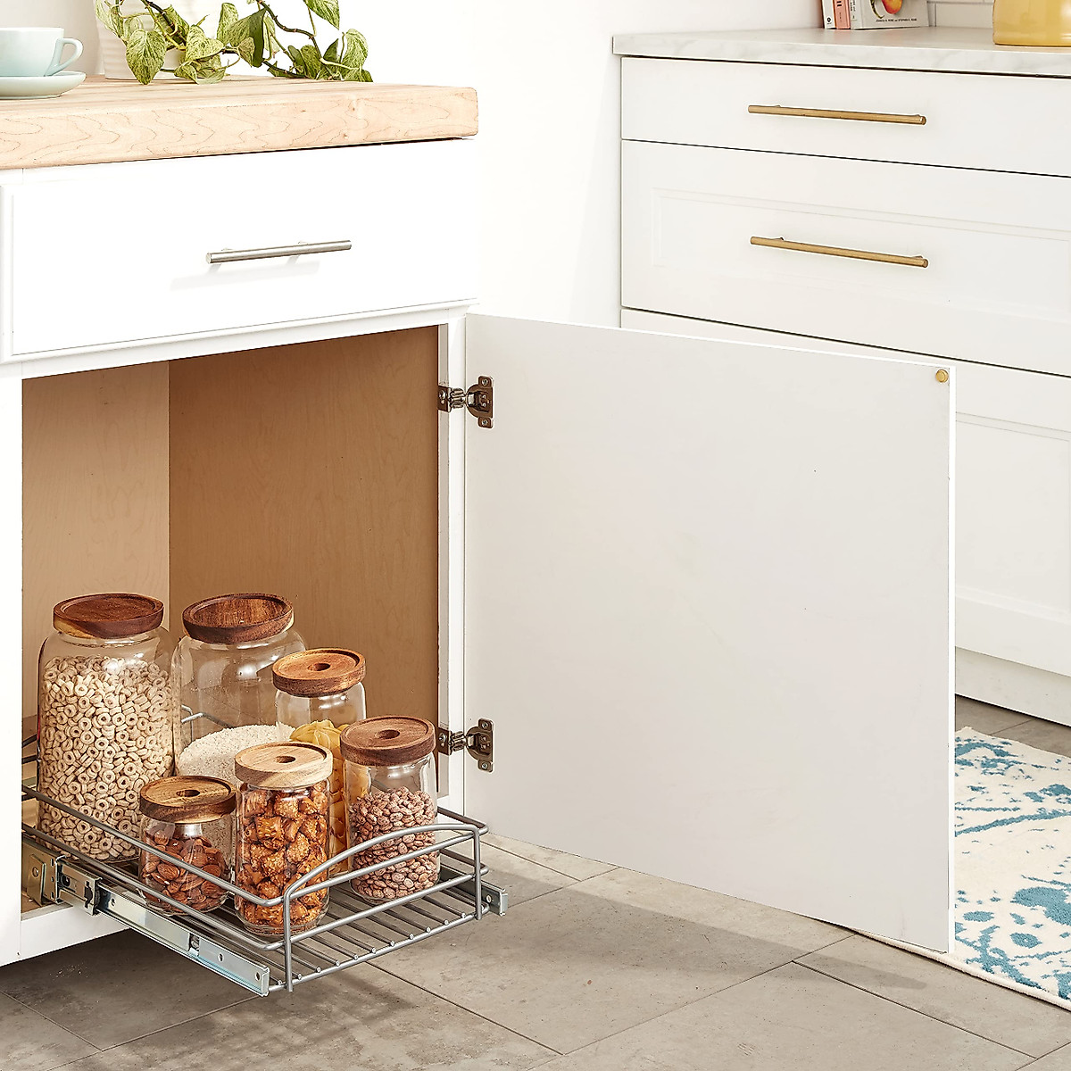 Knape & Vogt RS-MUB-11-FN 5 in. H x 12 in. W x 20 in. D Multi-Use Pull-Out Basket Cabinet Organizer in Silver