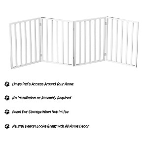 Pet Gate - 4-Panel Indoor Foldable Dog Fence for Stairs, Hallways or Doorways - 72x24-Inch Retractable Wood Freestanding Dog Gates by PETMAKER (White)