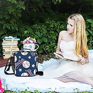 Baseball Lunch Box for Kids Boys, Insulated Lunch Bag Reusable Thermal Lunchbox Cooler Tote Handbag with Removable Adjustable Shoulder Strap for Adults Men Picnic Work School