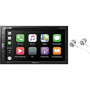 Pioneer Multimedia Double-Din In-Dash 6.2" WVGA Display Receiver Apple CarPlay. Built-in Bluetooth, AppRadio Mode/ Spotify & Pandora Bundled with Alphasonik Earbuds