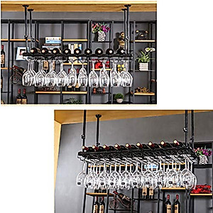 MiroDo Bar Unit Floating Shelves Ceiling Wine Racks, Bottle and Glass Holder, Hanging Stemware Glass Holder, Loft Vintage Wall Shelf Storage Rack Wall-Mounted, Industrial Ho