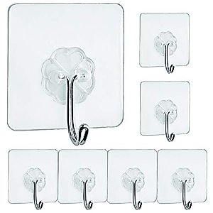 Traceless Utility-Hooks Transparent Reusable Seamless Self Adhesive Suit for Kitchen Curtain Storage Towel 7 Pack