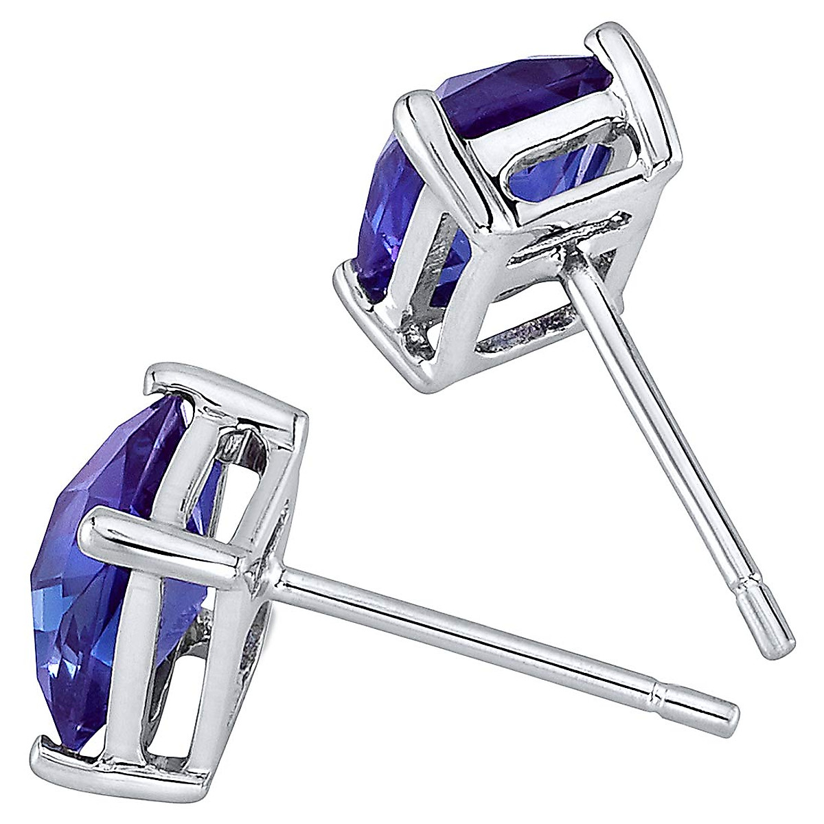 Peora 14K White Gold Created Alexandrite Earrings for Women, Color-Changing Solitaire Studs, 2.50 Carats Radiant Cut, Friction Back