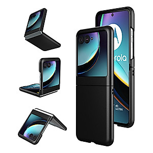 Foluu Slim Fit Case for Motorola Razr Plus 2023, with 1 Pack Soft Inner TPU Moto Razr Plus 2023 Screen Protector, 1 Pack Front Built-in Screen Protector, Matte PC Cover for Motorola Razr+ 2023 Black